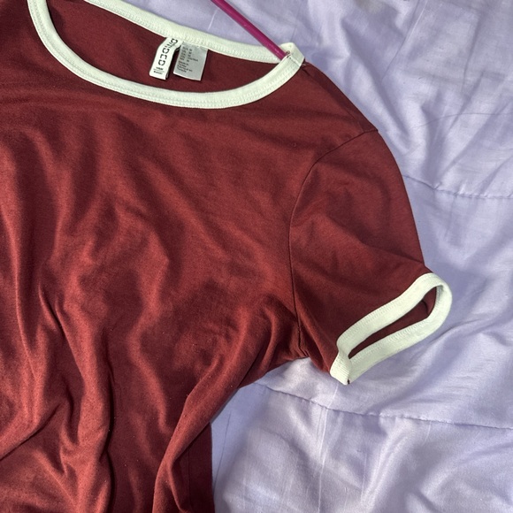 H&M | Tops | Hm Womens Burgundy Top With White Trim | Poshmark